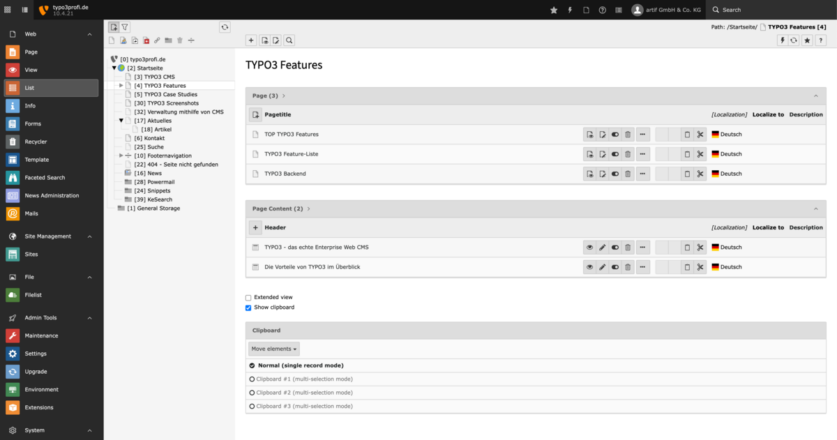 TYPO3 Profi: TYPO3 Feature-Liste